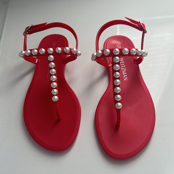 Stuart Weitzman | Shoes | Stuart Weitzman Red Jelly Sandals With Pearl ...